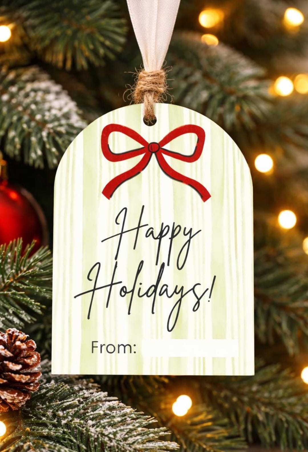 Happy Holidays Printable Gift Tag - 2.5 X 3 Inches - Green Stripe With ...