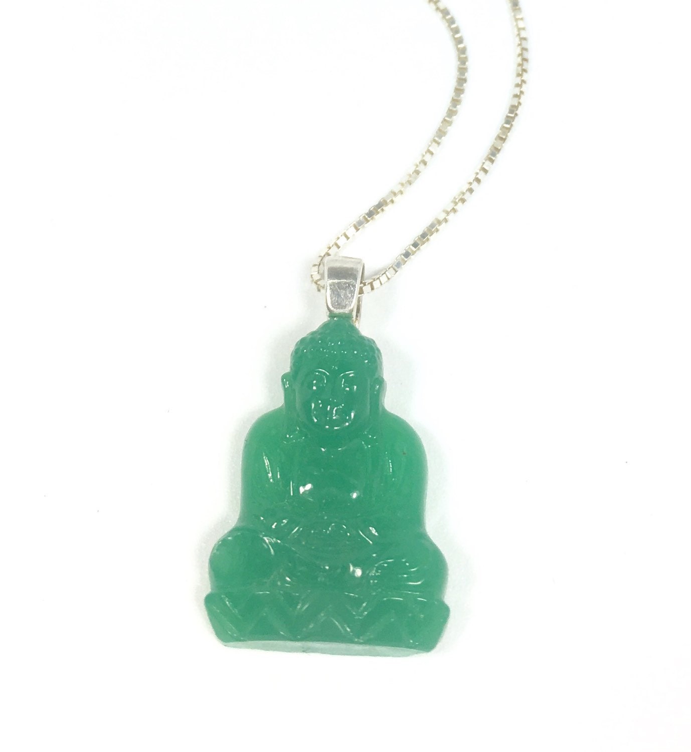 Vintage Jade Green Buddha Necklace Pendant Sterling Silver Etsy