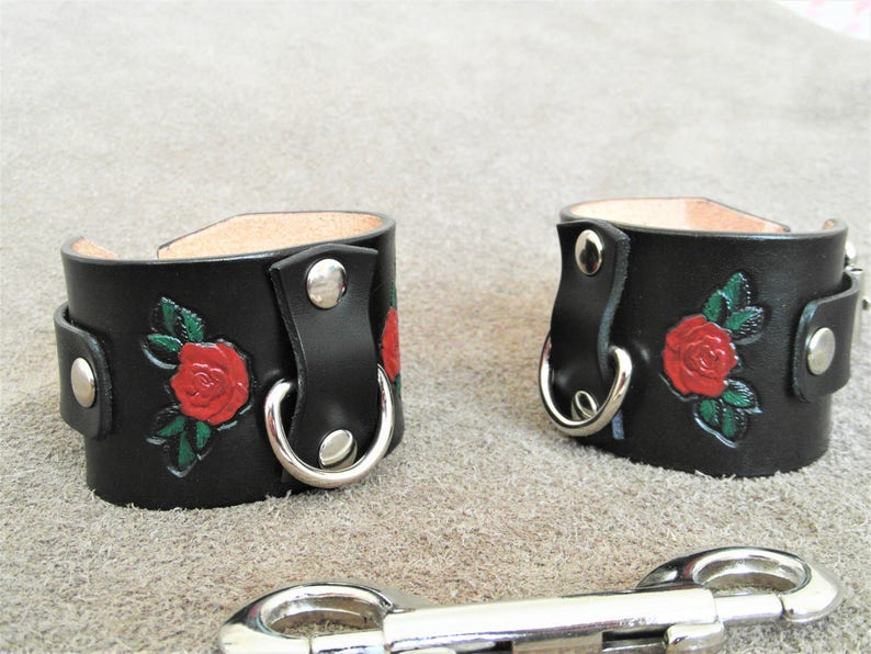 Rose Handcuffs Leather Handcuffs BDSM Handcuffs BDSM | Etsy
