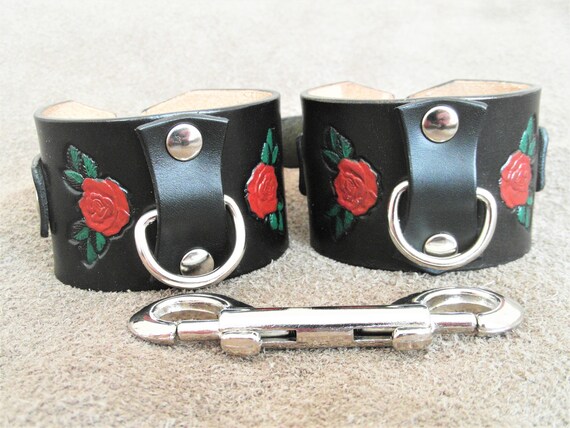 Rose Handcuffs Leather Handcuffs BDSM Handcuffs BDSM | Etsy