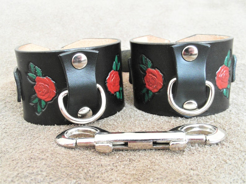 Rose Handcuffs Leather Handcuffs BDSM Handcuffs BDSM | Etsy