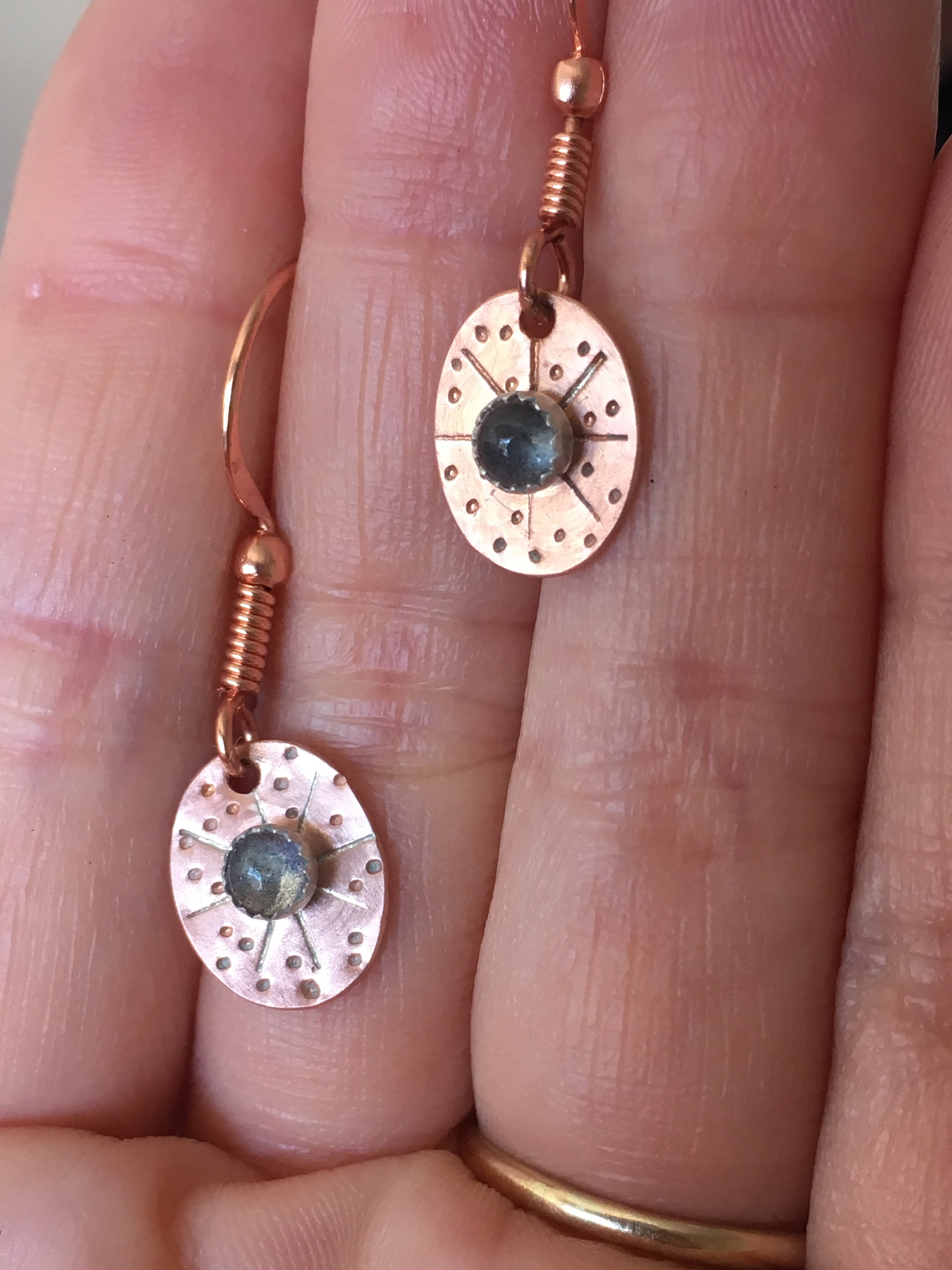 Copper & Silver Mixed Metal Labradorite Oval Coin Earrings - Etsy