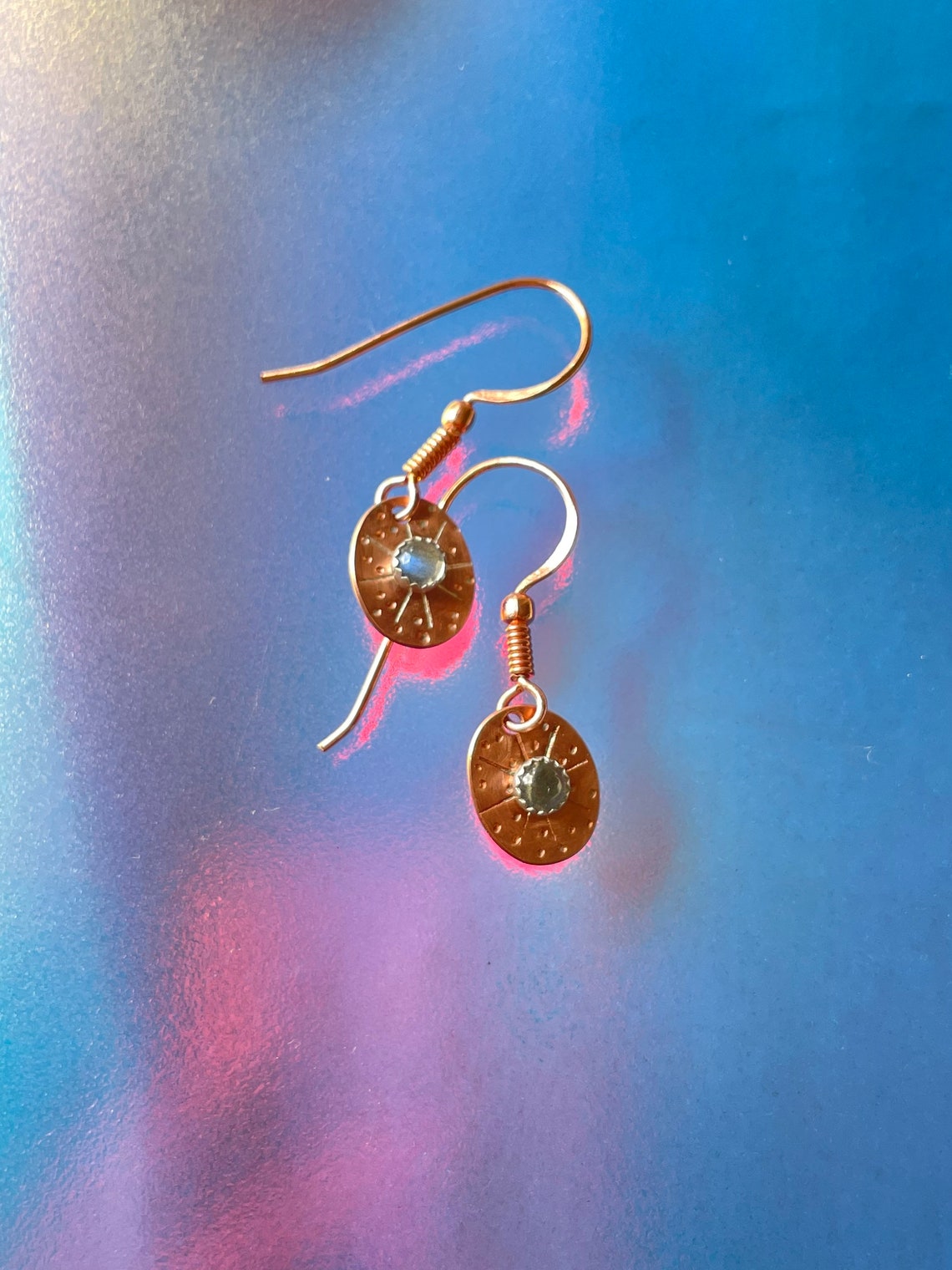 Copper & Silver Mixed Metal Labradorite Oval Coin Earrings - Etsy