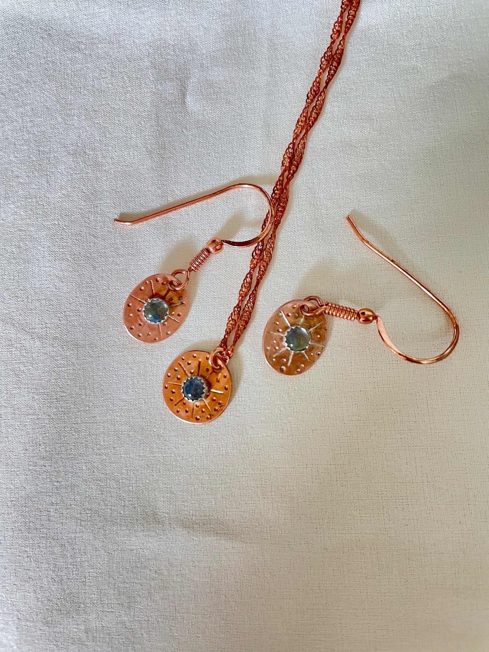 Copper & Silver Mixed Metal Labradorite Oval Coin Earrings - Etsy