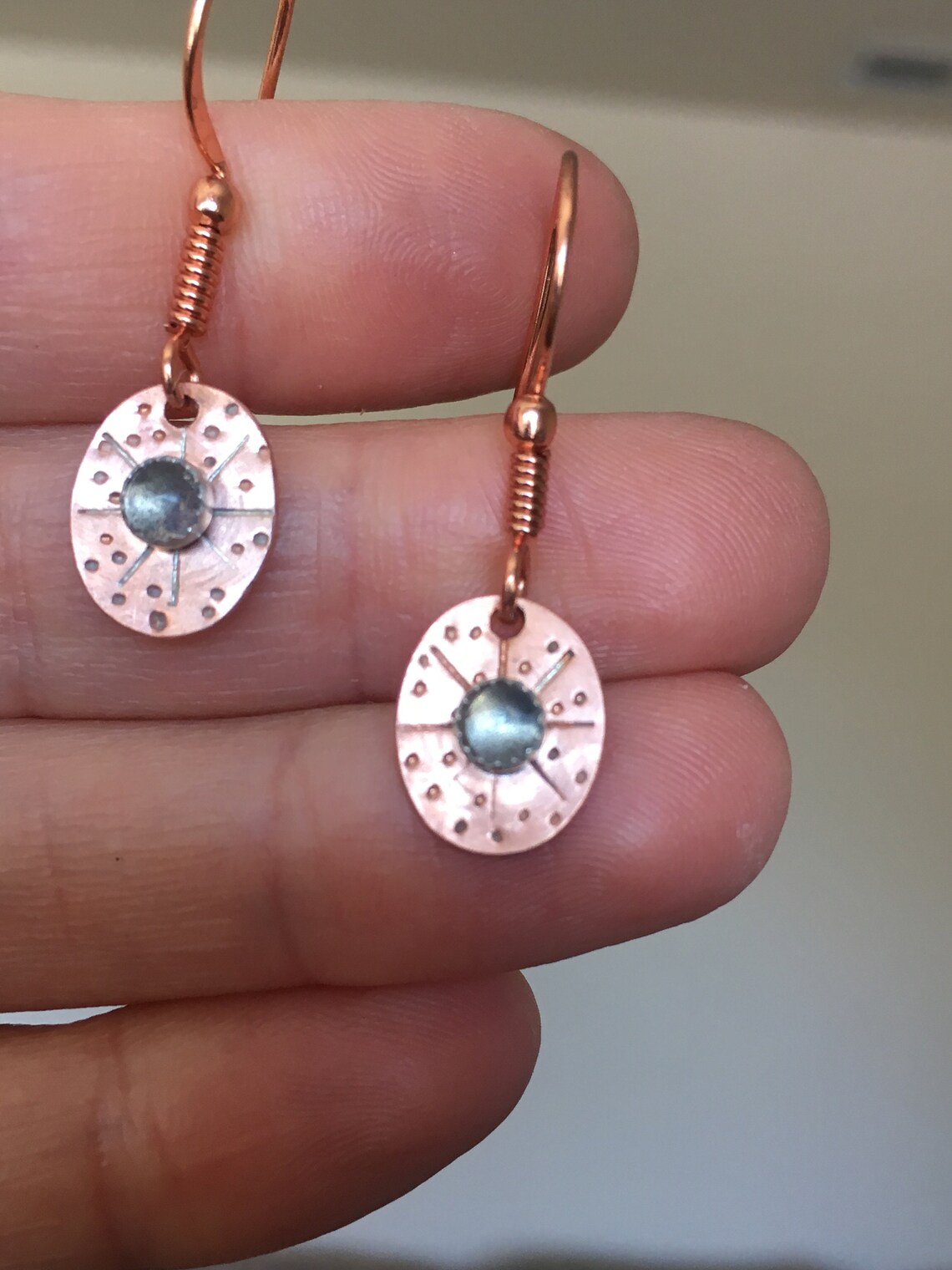 Copper & Silver Mixed Metal Labradorite Oval Coin Earrings - Etsy