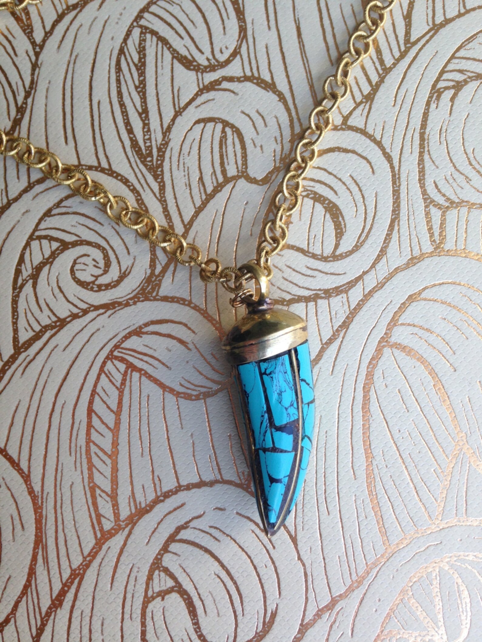 Vintage Turquoise & Brass Tooth Tusk Horn Layering Necklace - Etsy