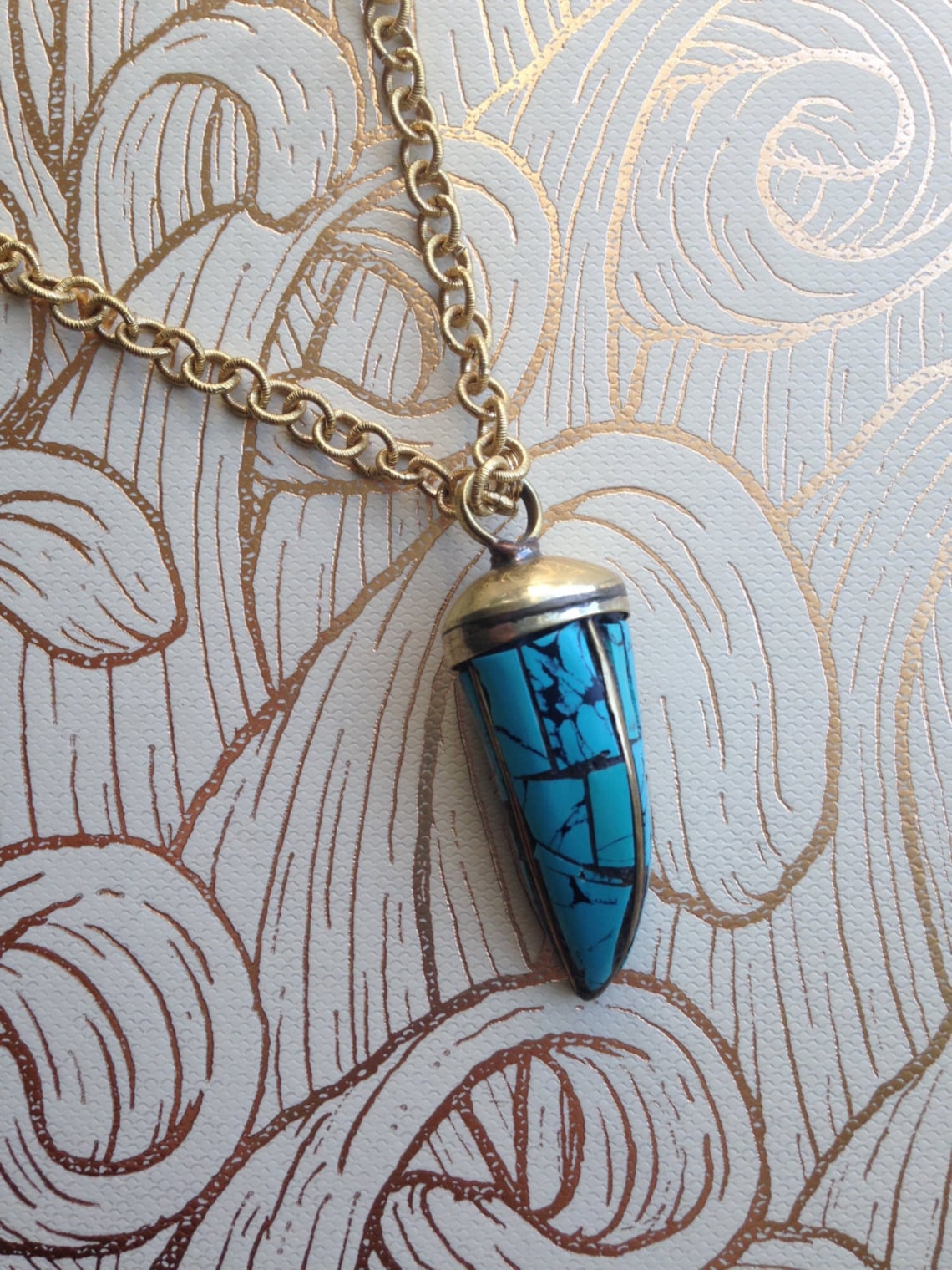 Vintage Turquoise & Brass Tooth Tusk Horn Layering Necklace - Etsy