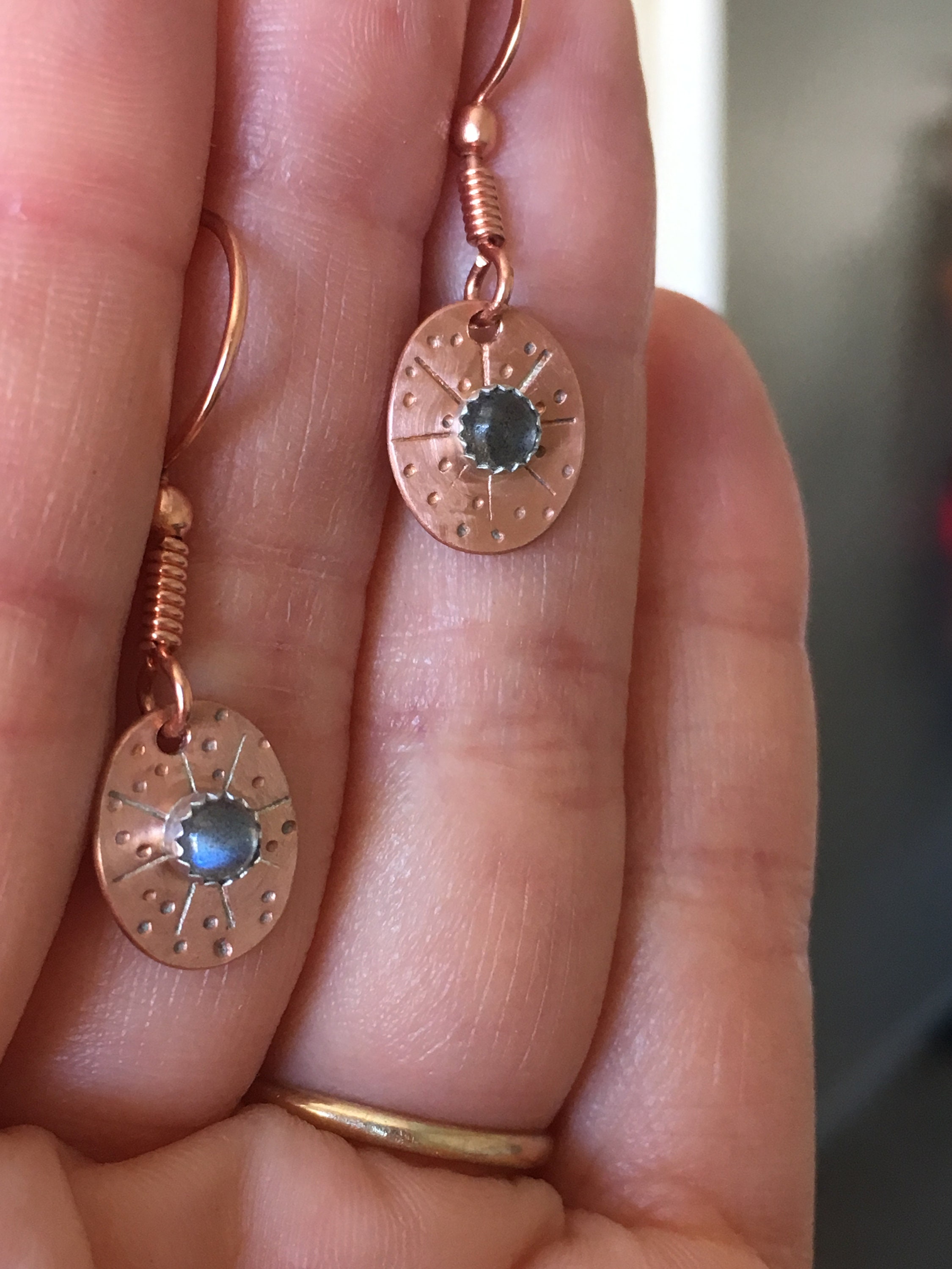 Copper & Silver Mixed Metal Labradorite Oval Coin Earrings - Etsy