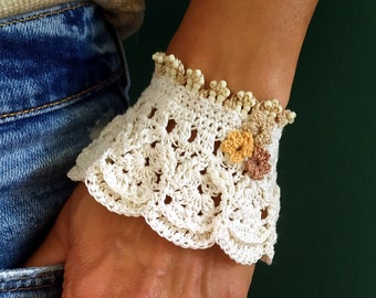 Cuff Bracelet, Crochet Cuff Bracelet, Boho Bracelet, Romantic Cuff Bracelet - Etsy