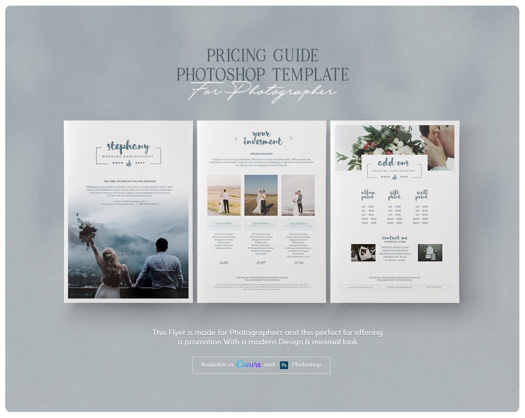 Pricing Guide Photoshop Template Design, Photography Price Sheet, Price ...