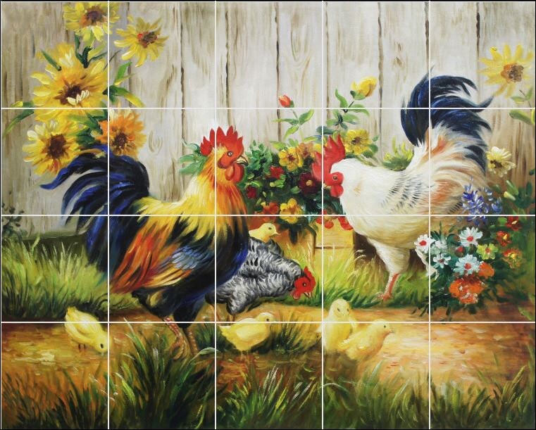 Kitchen-bathroom-shower Ceramic Tile Mural Backplash, Rooster Mural 24 ...