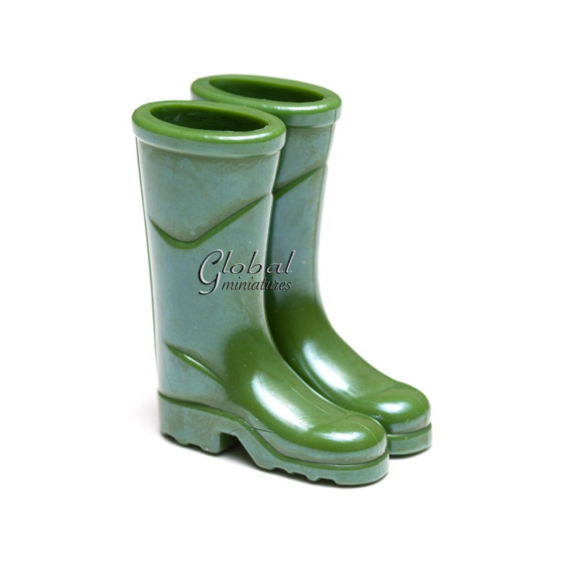 Dollhouse Miniatures Pair of Green Rubber Boots Shoes Clothings ...