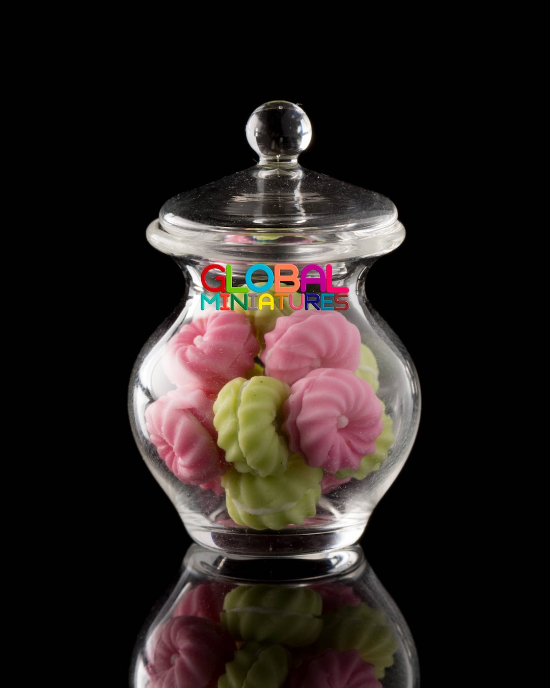 Dollhouse Miniatures Glass Cookie Bottle and Removable Lid With Pink ...