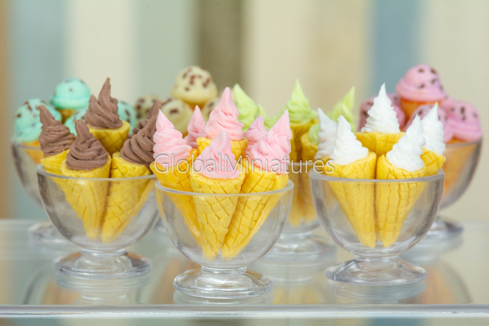 Dollhouse Miniatures Complete Set of Colorful Gelato Ice Cream on Wafer ...