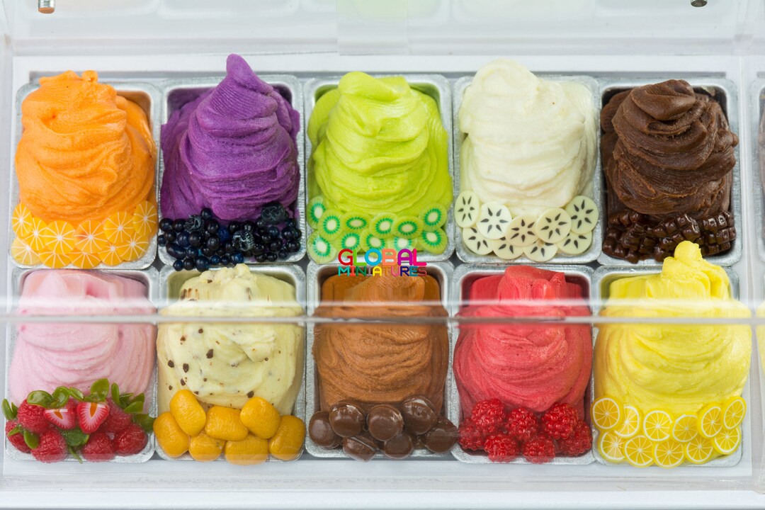 Dollhouse Miniatures Homemade Fruity Gelato Ice Cream on Aluminium Tray ...