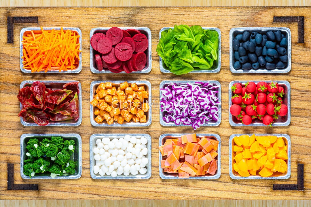 Miniature Salad Tray Set With Vegetables, 1:12 Scale, Dollhouse Kitchen ...