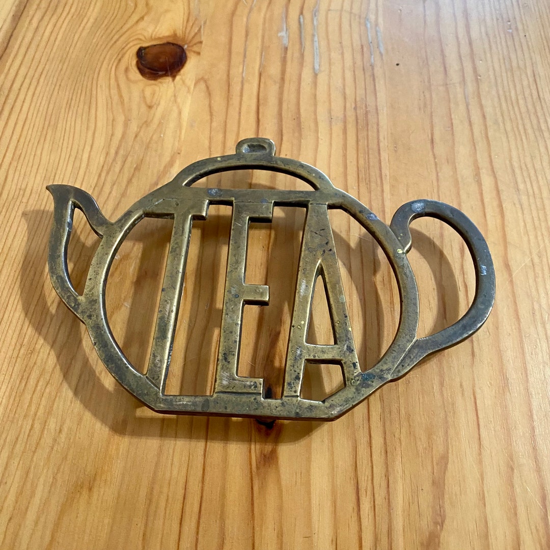 Vintage Brass Trivet Teapot Tea Cottage Whimsical Gold Metal Footed ...