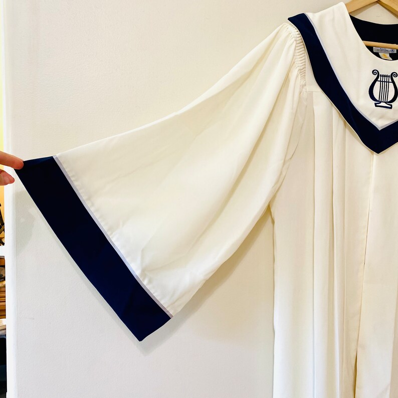 Vintage 80s Church Choir Choral Gown Robe Ivory Navy Harp One Size Mint ...