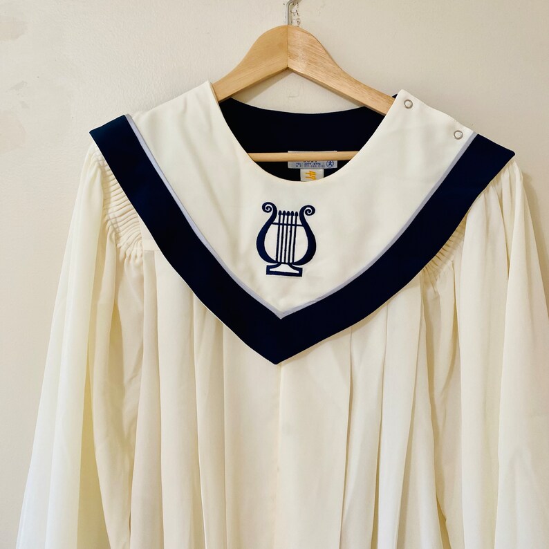 Vintage 80s Church Choir Choral Gown Robe Ivory Navy Harp One Size Mint ...