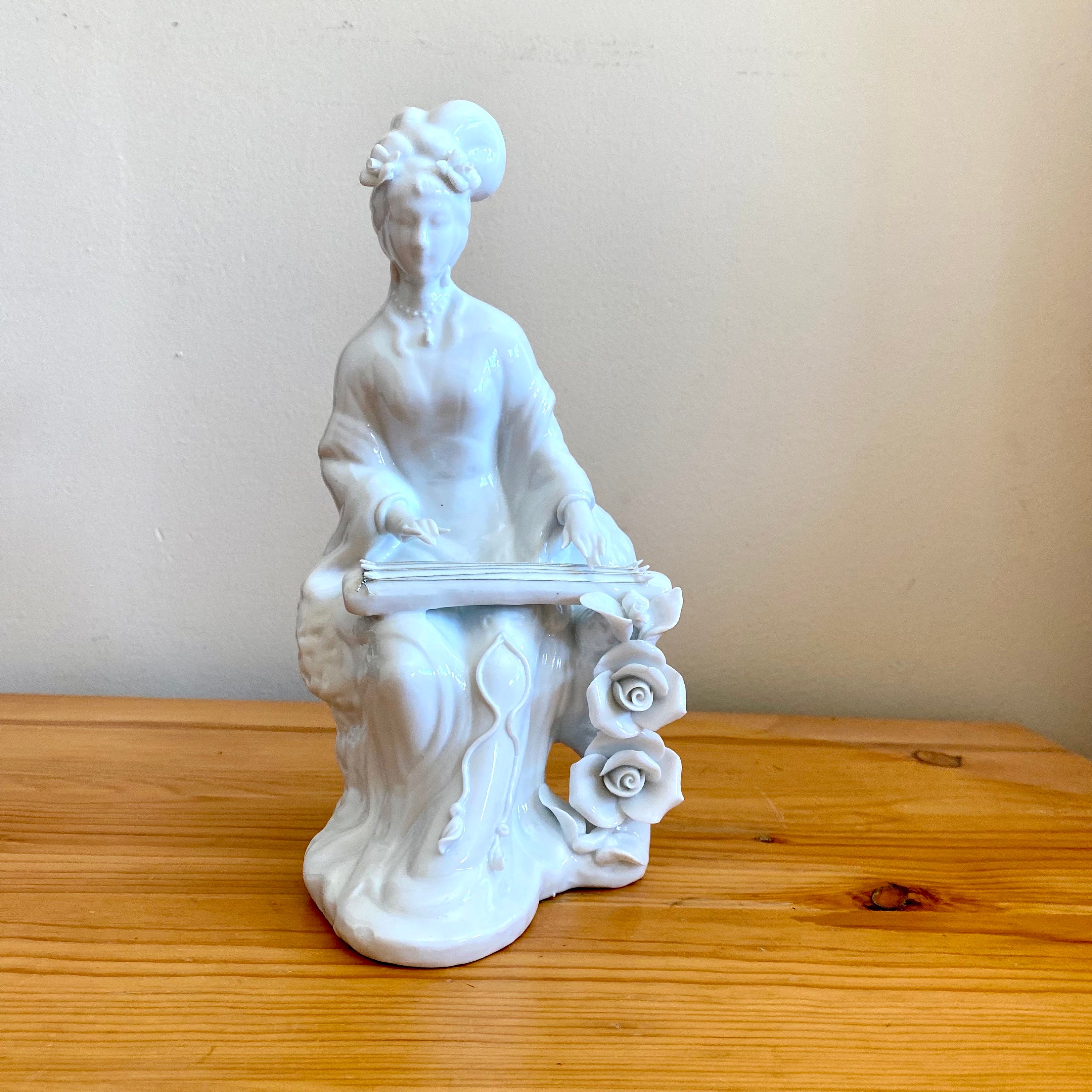 Vintage Porcelain Statue Geisha Figure Playing Harp Goddess - Etsy