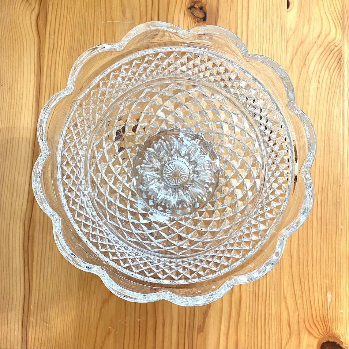 Vintage Anchor Hocking Wexford Glass Compote Pedestal Bowl Diamond ...