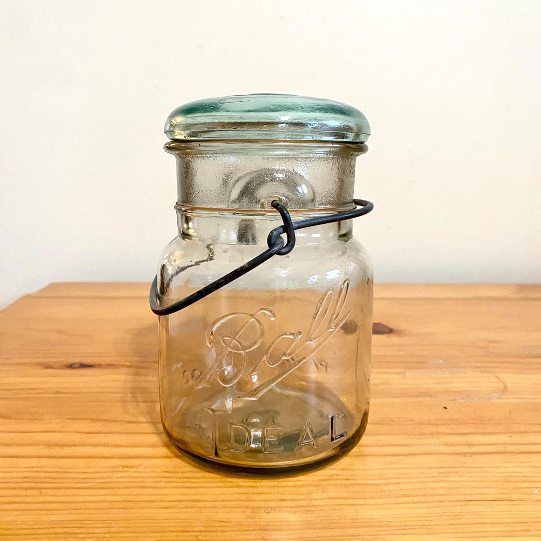 Antique Ball Ideal Mason Jar Lidded With Lid Clear Smoke Glass 1910 ...