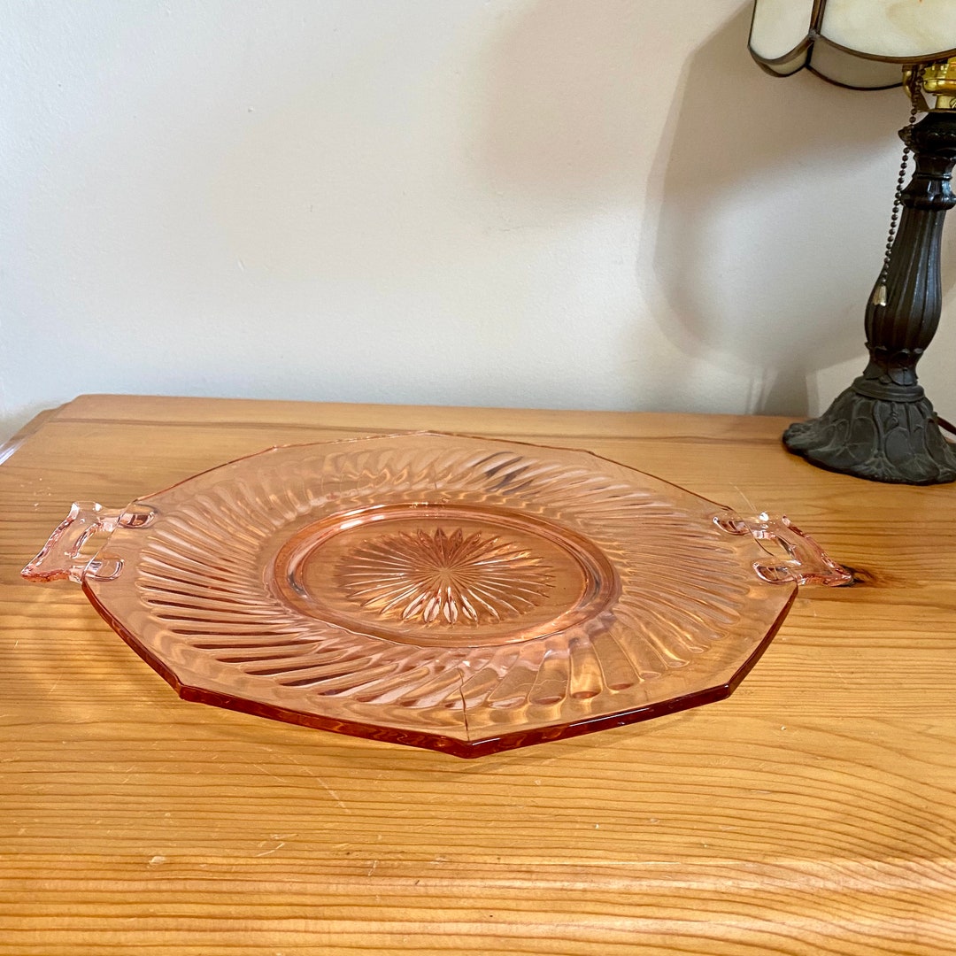 Vintage Pink Depression Glass Plate Octagon Optic Swirl Handle - Etsy