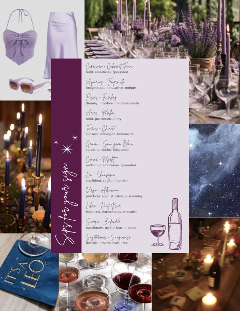 Editable Astrology Wine Pairing Menu | Zodiac Wine Guide | Canva ...