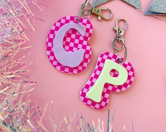 Checkered Acrylic Name Keychain Bag Tag - Etsy