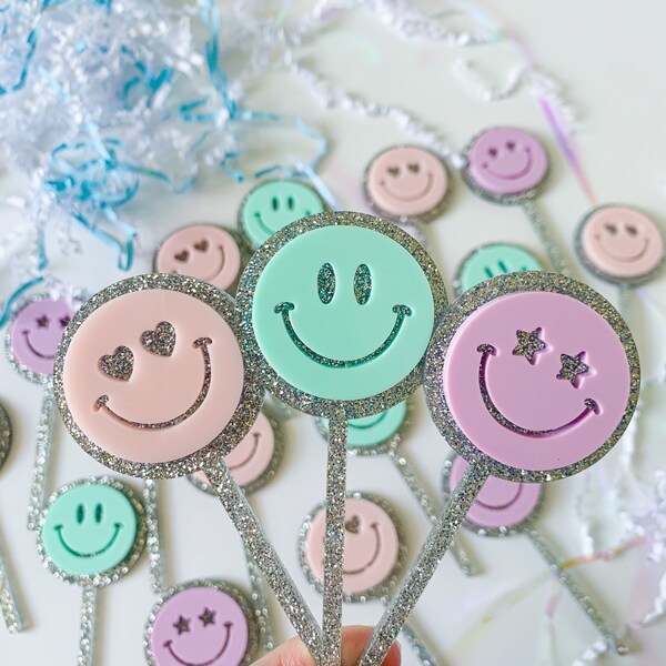 Pink Smiley Face Cupcake Toppers - Etsy