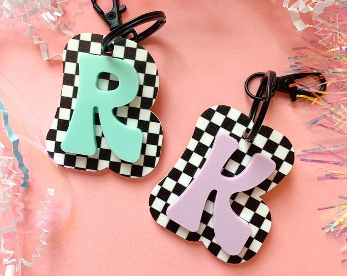 Checkered Acrylic Name Keychain Bag Tag - Etsy