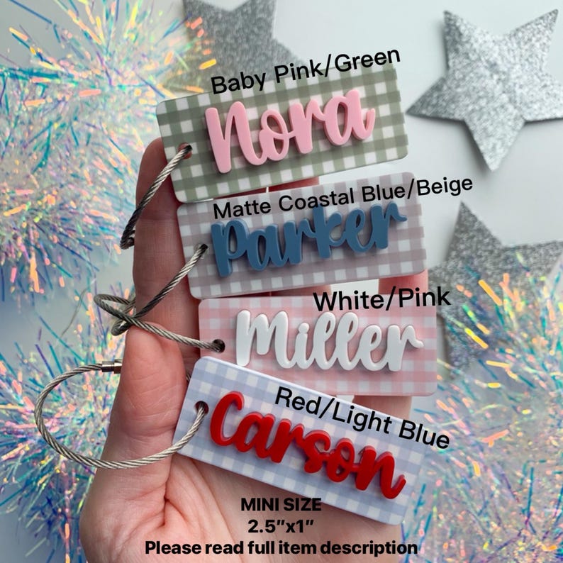 Gingham Checkered Acrylic Mini Name Keychain: Custom Bag Tag - Etsy