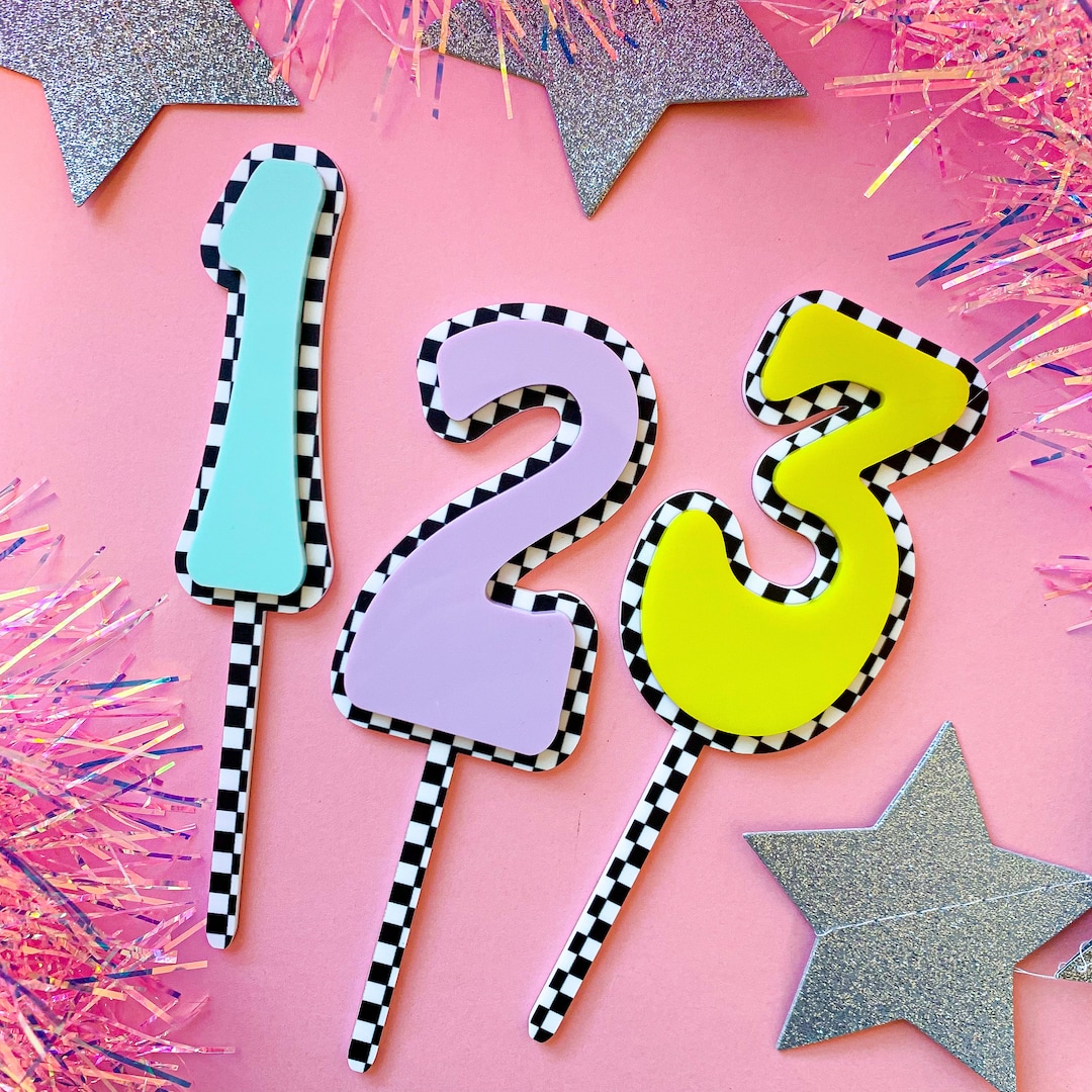 Checkered Number Cake Topper - Etsy