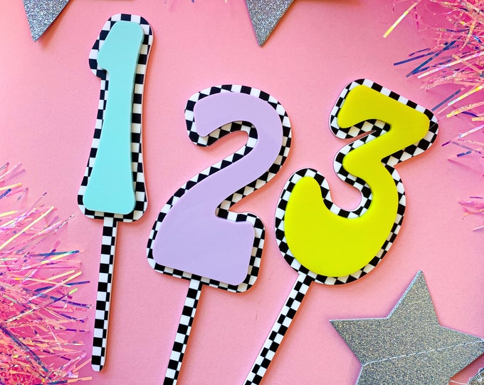 Checkered Number Cake Topper - Etsy
