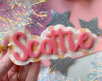 Checkered Acrylic Name Keychain Bag Tag - Etsy