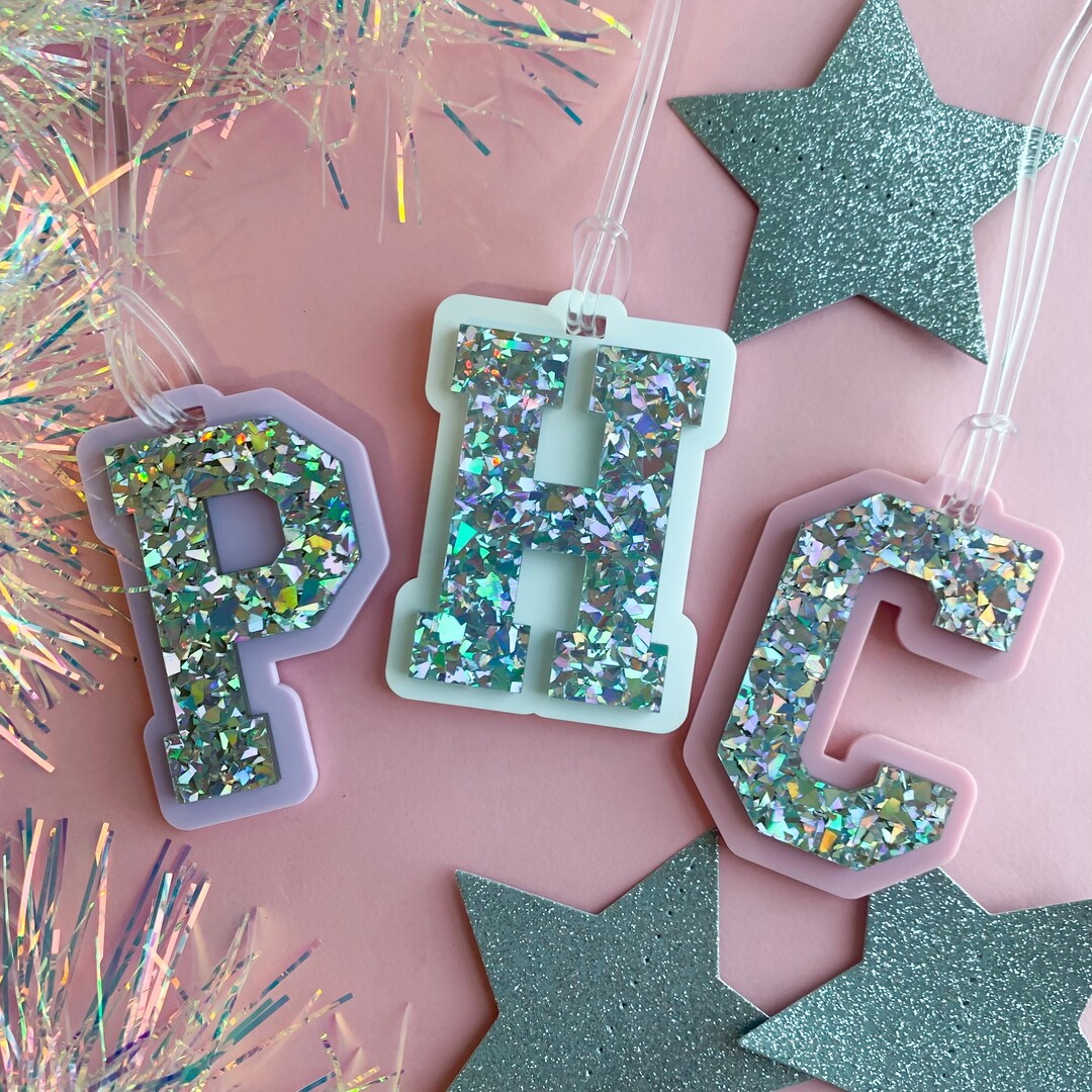 Glitter Varsity Letter Keychain: Custom Acrylic Bag Tag - Etsy