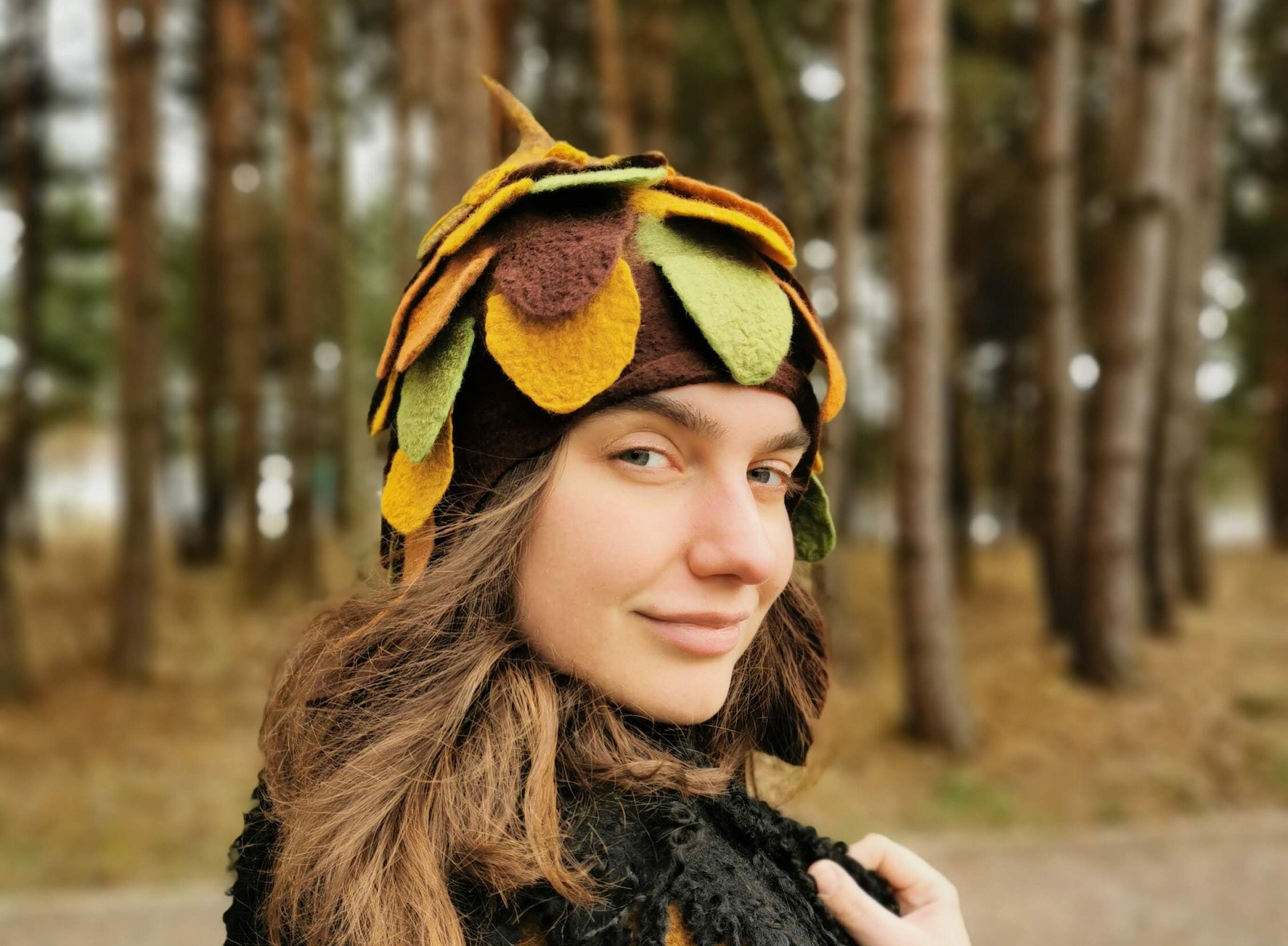 Tree Inspired Wet Felted Hat, Forest Fantasy Hat, Cosplay Beanie ...