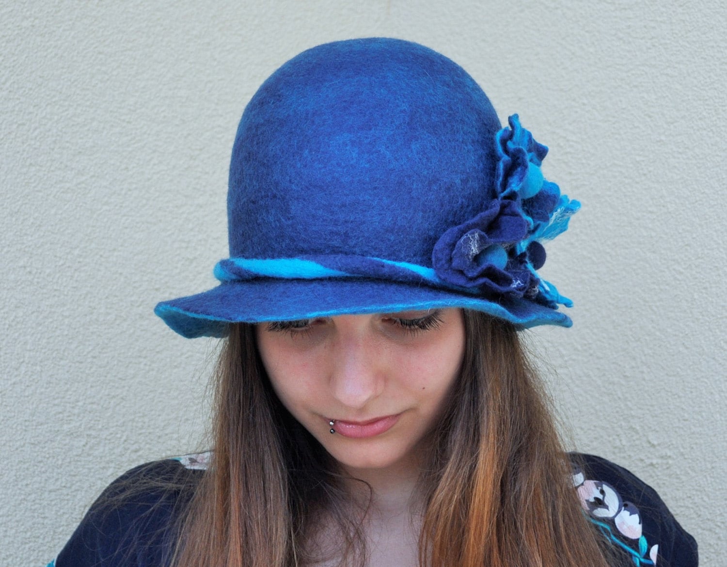 Ladies Bucket Hat Navy Blue and Turquoise Bucket Hat With - Etsy
