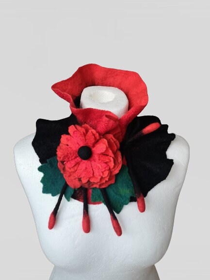 Ruffle Scarf. Fire Red and Black Wavy Neck Warmer. Ruff With - Etsy Ireland