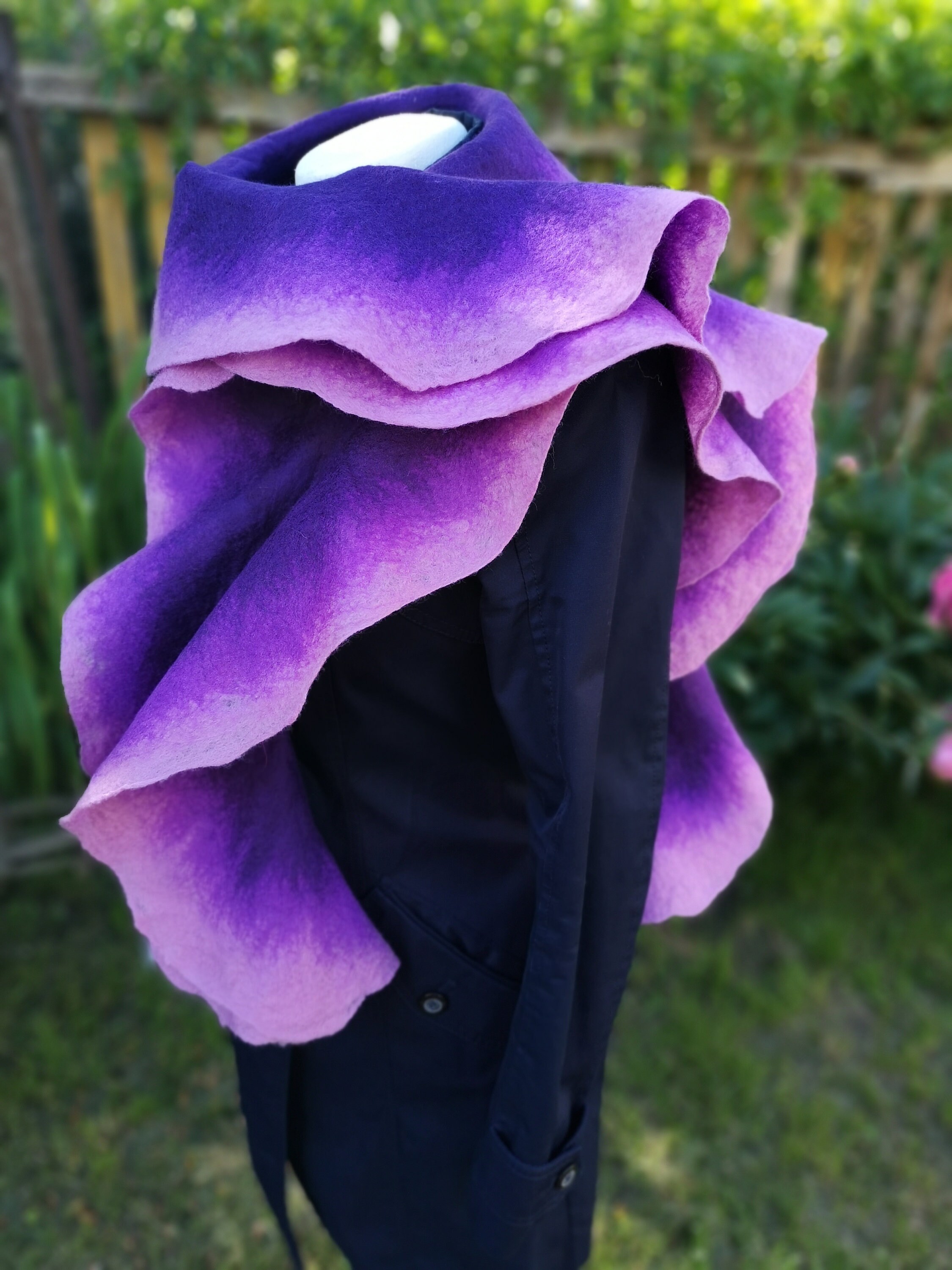 Lavender Wool Scarf Purple Lilac Ruffle Scarf Wet Felted - Etsy
