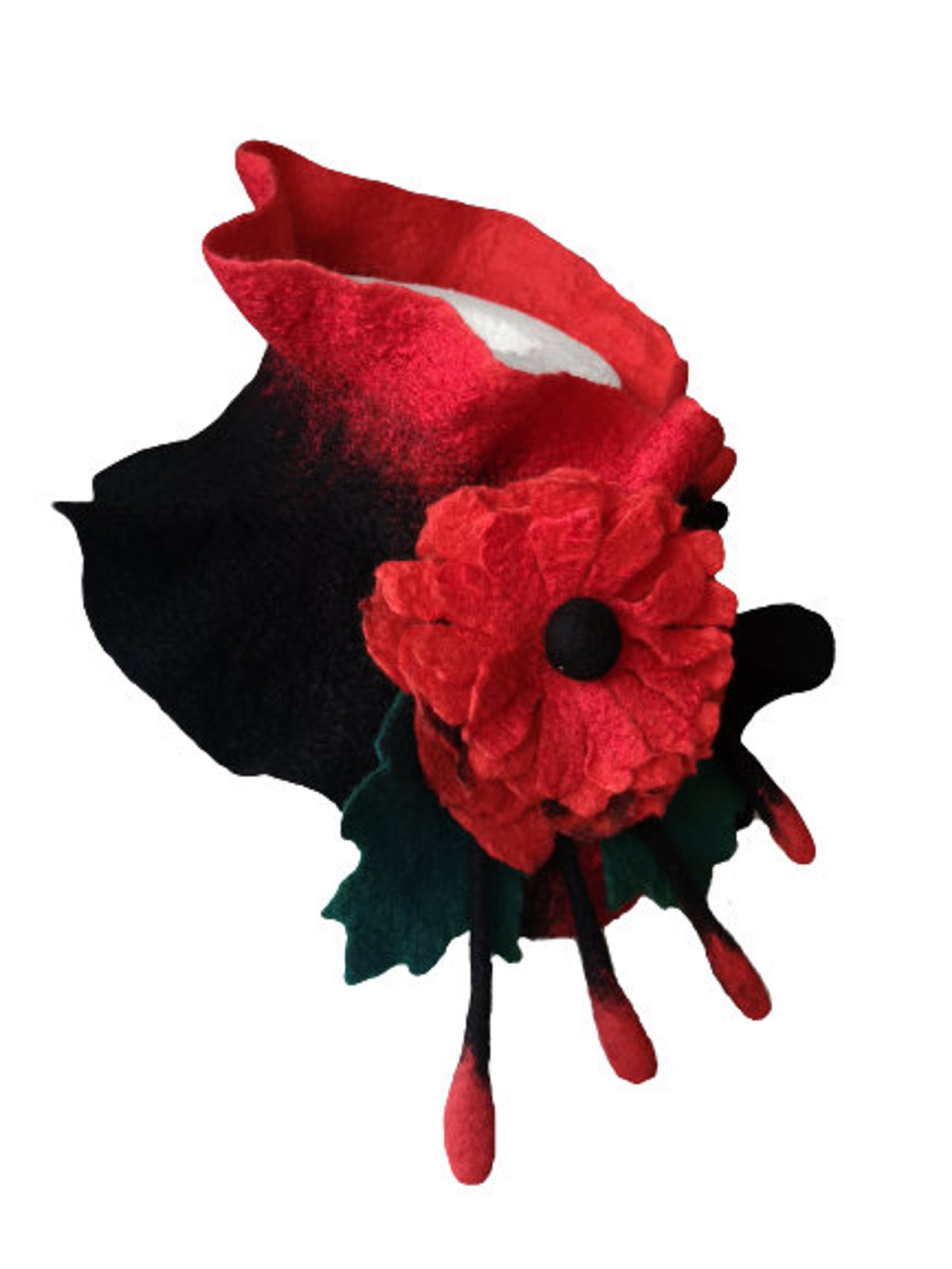 Ruffle Scarf. Fire Red and Black Wavy Neck Warmer. Ruff With Flower ...