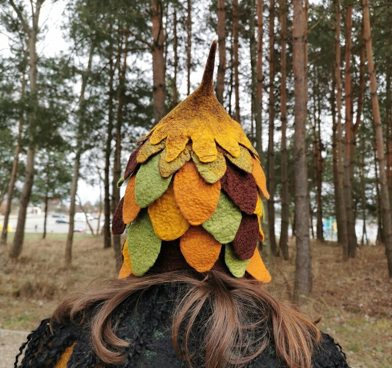 Tree Inspired Wet Felted Hat, Forest Fantasy Hat, Cosplay Beanie ...