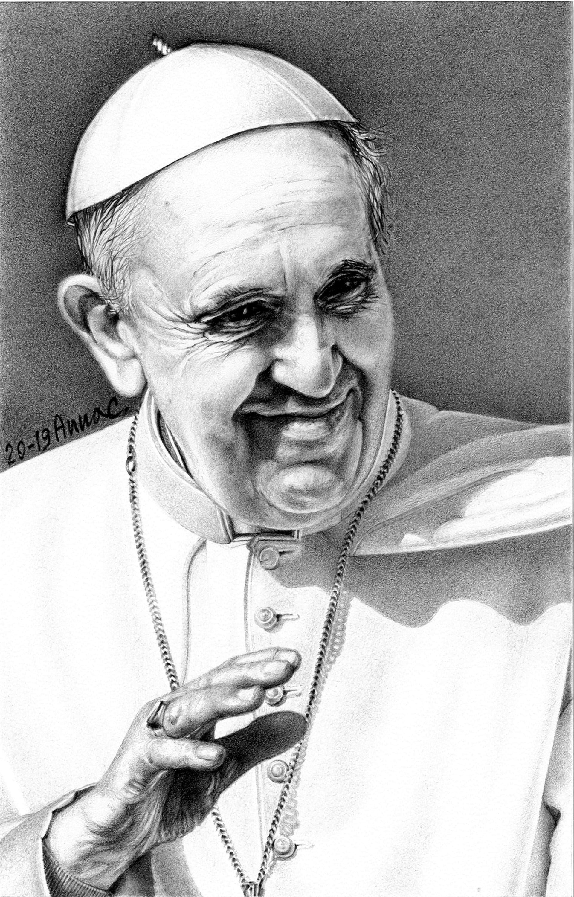 Papa Francesco. Ritratto. Disegno a matita. Ritratto da foto. Disegno ...