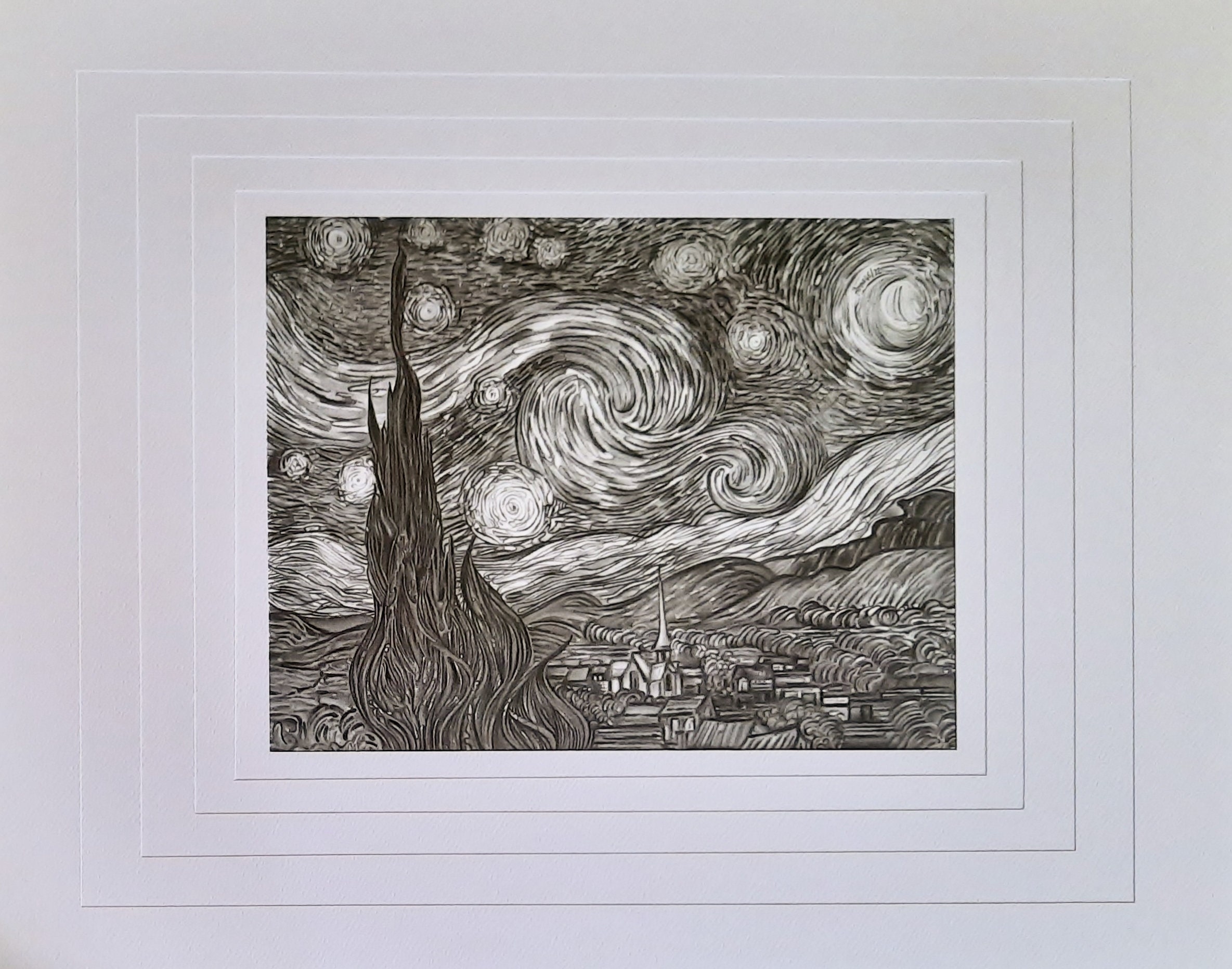 Noche estrellada Vincent van Gogh Paisaje a lápiz Dibujo a lápiz Dibujo ...