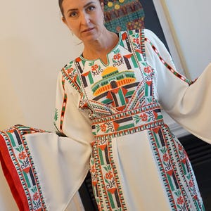 White & Red Satin Bridal/henna falasteen 7ora Palestinian Machine ...