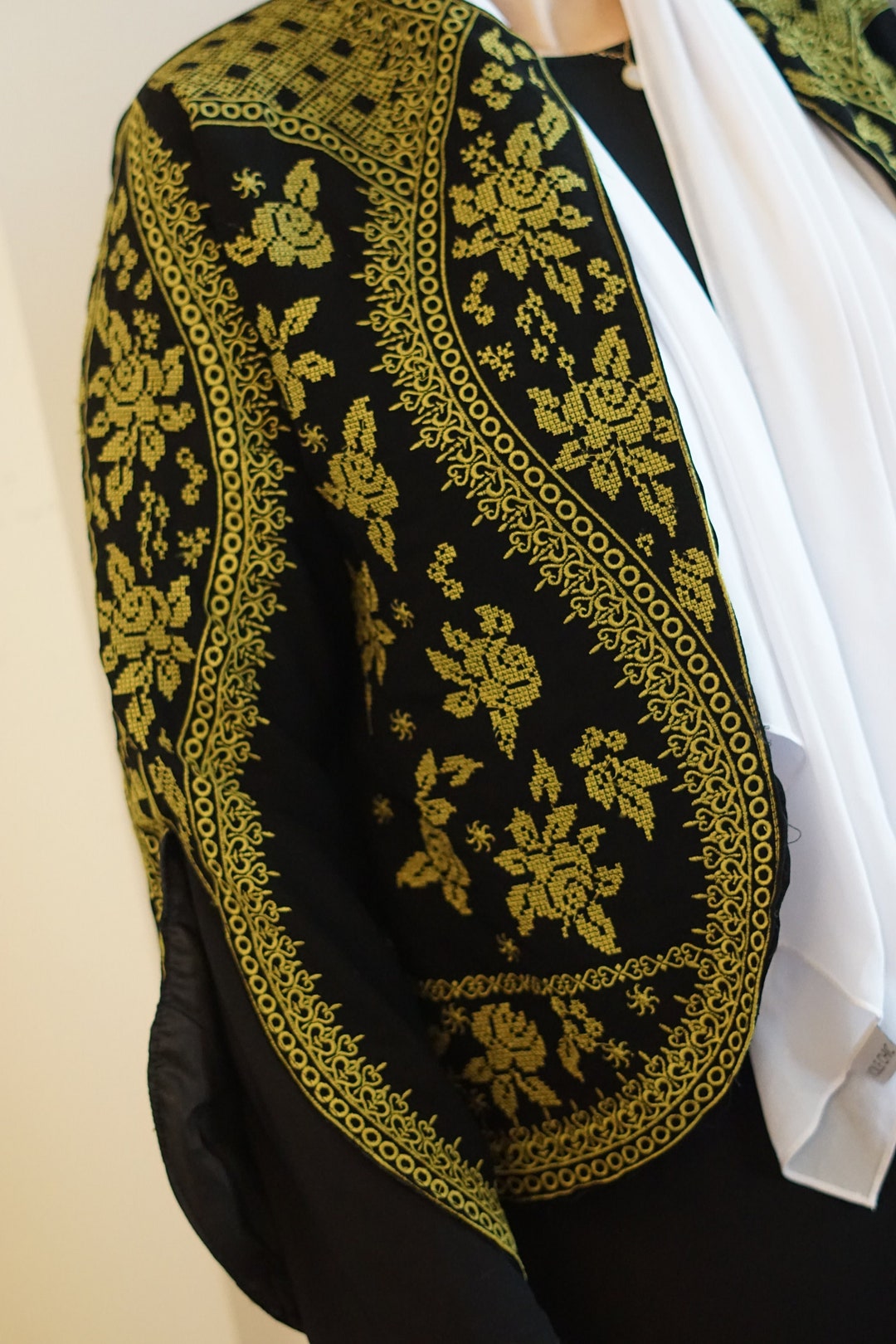 Palestinian Long Sleeves Unique & Fun Black W Ith Olive Green Machine ...