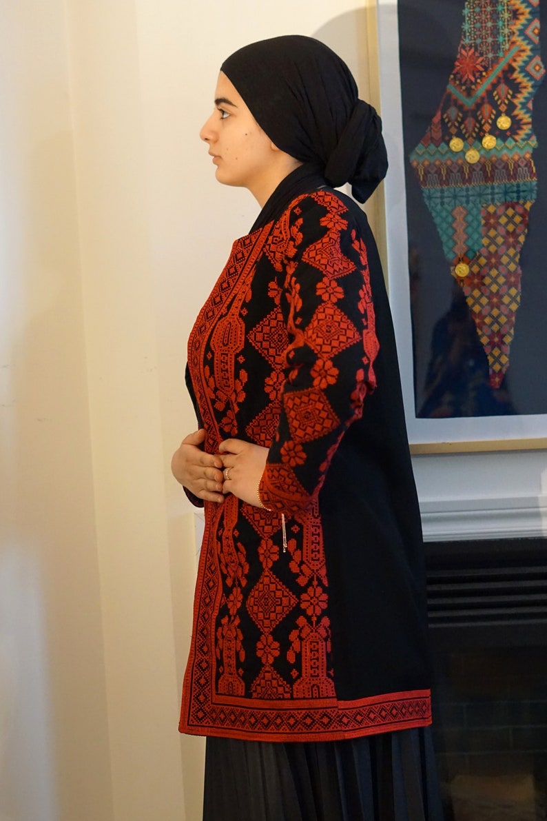 Palestinian Modern & Unique Floral Embroidery/tatreez Long Sleeve Open ...