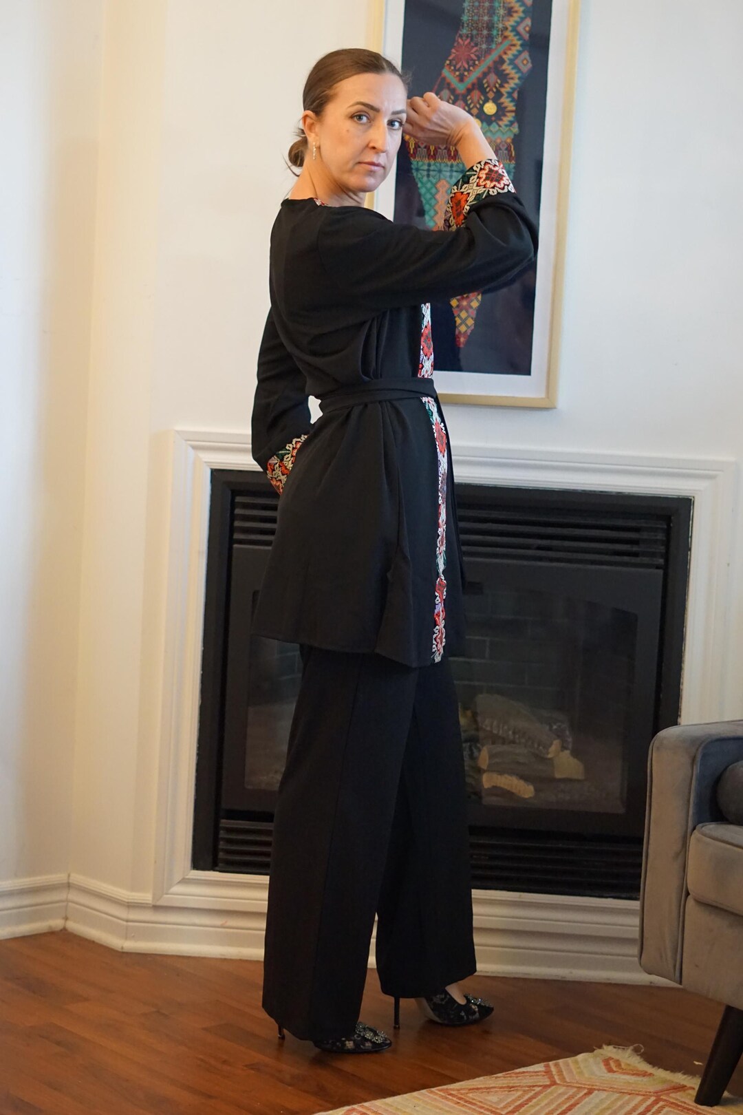 Palestinian Machine-embroidered NAVY or ROYAL BLUE Co-ord Shirt & Pants ...