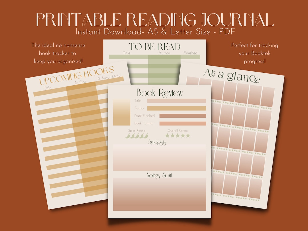 Printable Minimalist Boho Book Tracking Journal A5, Letter Sized ...