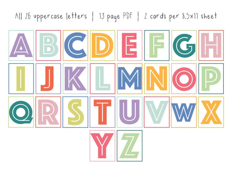 ABC Uppercase Letter Alphabet Cards Digital Download Wall - Etsy